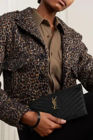 Saint Laurent Monogramme Quilted Textured-leather Pouch