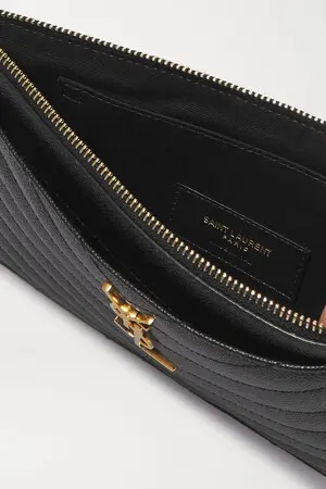 Saint Laurent Monogramme Quilted Textured-leather Pouch