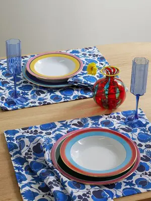 La DoubleJ Set Of Two Printed Linen Placemats - Blue