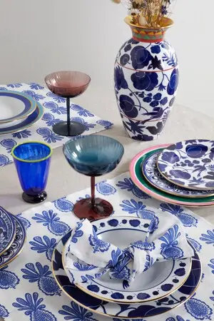 La DoubleJ Set Of Six Printed Linen Napkins - Blue