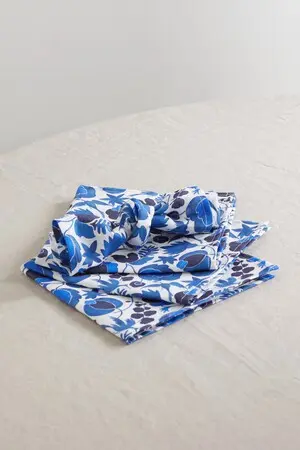 La DoubleJ Set Of Six Printed Linen Napkins - Blue