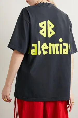 Balenciaga Oversized Distressed Printed T-shirt - Black
