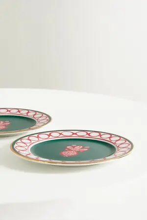 La DoubleJ Set Of Two Gold-plated Porcelain Dessert Plates