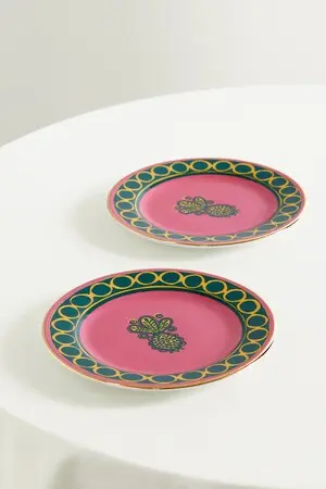 La DoubleJ Set Of Two Gold-plated Porcelain Dessert Plates - Pink
