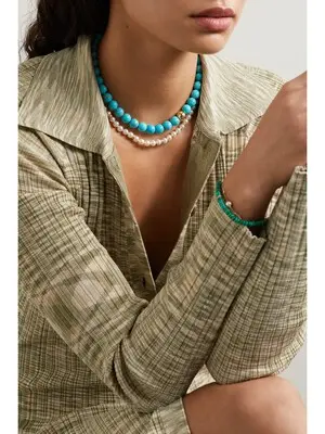 Mateo 14-karat Turquoise Beaded Necklace - Gold