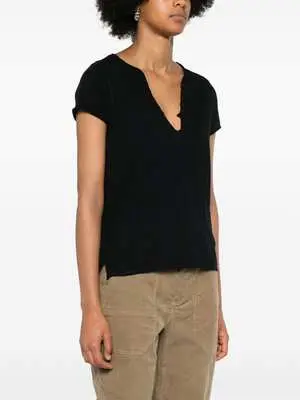Zadig&Voltaire Organic Cotton Henley T-shirt With Diamante Wings - Black