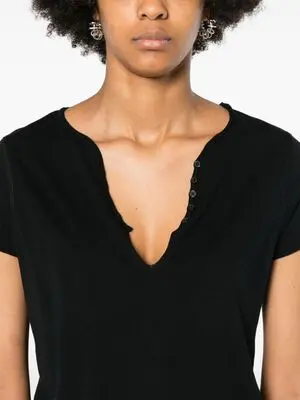 Zadig&Voltaire Organic Cotton Henley T-shirt With Diamante Wings - Black