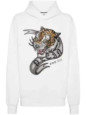 Philipp Plein Crystal-embellished Tiger-print Hoodie - White