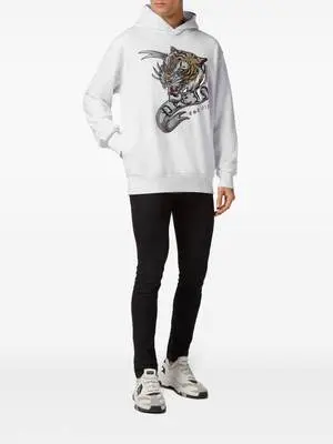 Philipp Plein Crystal-embellished Tiger-print Hoodie - White