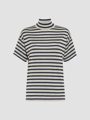 Brunello Cucinelli Cashmere And Silk Sparkling Stripe Turtleneck Sweater