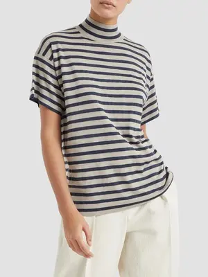 Brunello Cucinelli Cashmere And Silk Sparkling Stripe Turtleneck Sweater
