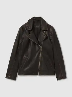 REISS Beau Relaxed Leather Biker Jacket