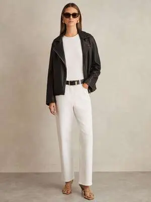REISS Beau Relaxed Leather Biker Jacket