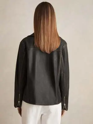 REISS Beau Relaxed Leather Biker Jacket