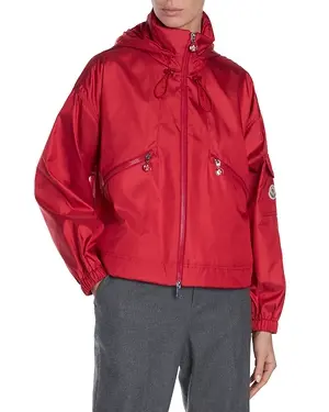 Moncler Hemar Short Parka Jacket With Concealed Hood - Jester Red