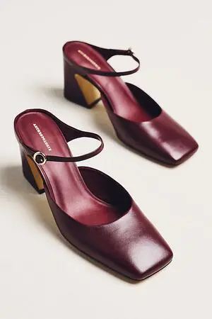 Anthropologie Square-toe Mule Heels - Burgundy