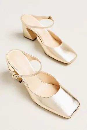 Anthropologie Square-toe Mule Heels - Gold Metallic