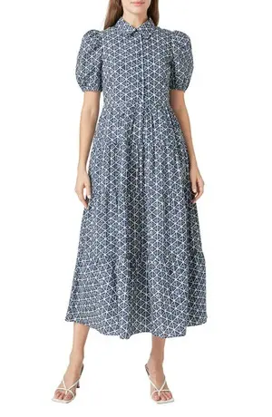 English Factory Geo Print Cotton Shirtdress - Navy Multi