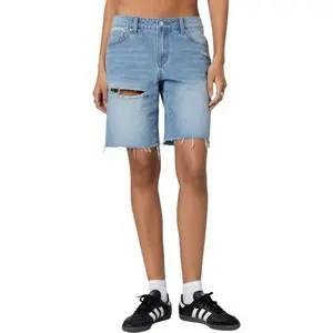 EDIKTED Riptide Ripped Denim Bermuda Shorts