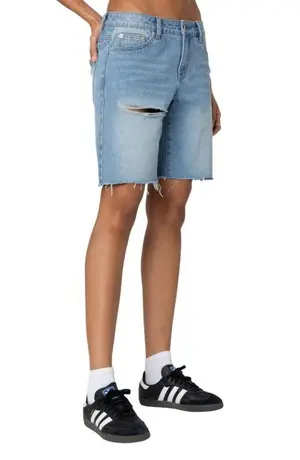 EDIKTED Riptide Ripped Denim Bermuda Shorts