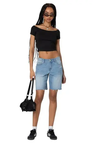EDIKTED Riptide Ripped Denim Bermuda Shorts