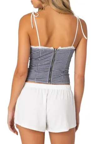 EDIKTED Peekaboo Gingham Corset Top