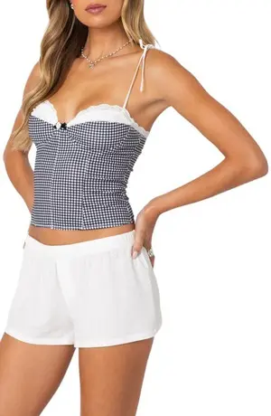 EDIKTED Peekaboo Gingham Corset Top