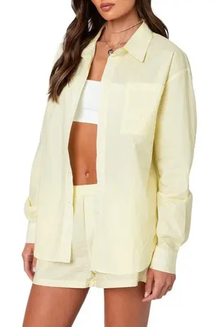 EDIKTED Pinstripe Oversize Shirt - Yellow