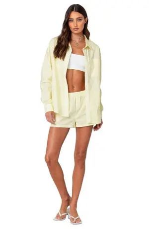 EDIKTED Pinstripe Oversize Shirt - Yellow