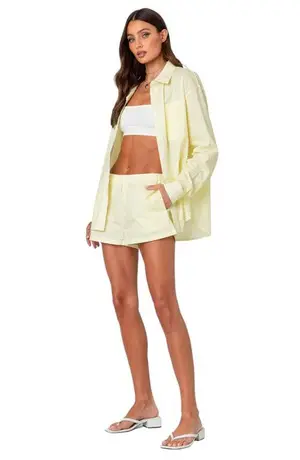EDIKTED Pinstripe Oversize Shirt - Yellow