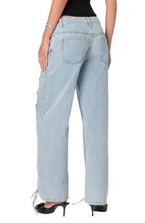 EDIKTED Laced Up Wide Leg Jeans