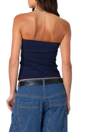 EDIKTED Stretch Cotton Tube Top - Navy