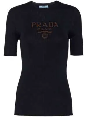 Prada Logo-jacquard Silk Top - Blue