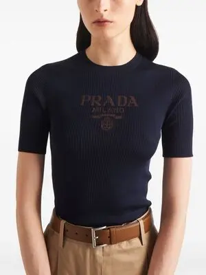 Prada Logo-jacquard Silk Top - Blue
