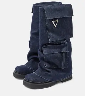 Attico Robin Denim Combat Boots - Blue