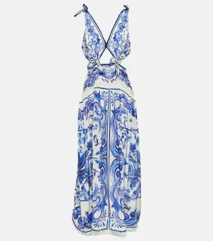 farm rio garden tiles cutout midi dress Sand Guanacaste Cut-Out Waist Sleeveless Midi Dress