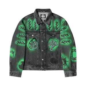 StÜssy X Dries Van Noten Hand-stencilled Denim Jacket - Black