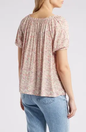 Lucky Brand Floral Split Neck Blouse