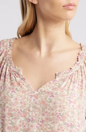 Lucky Brand Floral Split Neck Blouse