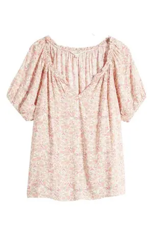Lucky Brand Floral Split Neck Blouse