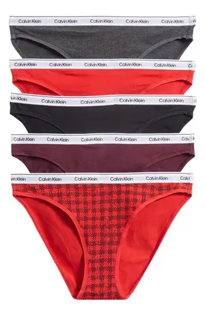 Calvin Klein Assorted 5-pack Logo Bikinis - Grey/red Multi