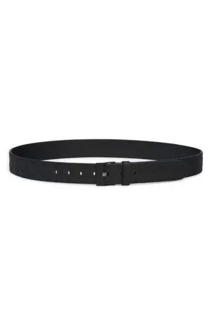 Bottega Veneta Intrecciato Leather Belt - 8984 Black-nero Opaco