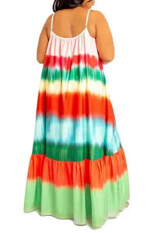 BUXOM COUTURE Gradient Stripe Maxi Dress - Orange Multi