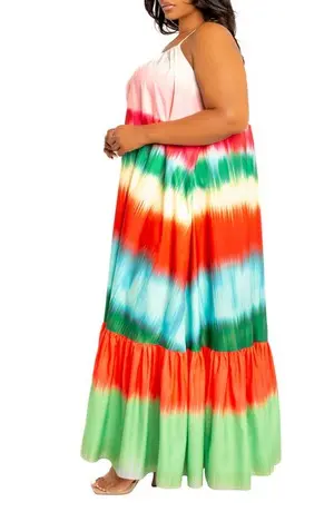 BUXOM COUTURE Gradient Stripe Maxi Dress - Orange Multi