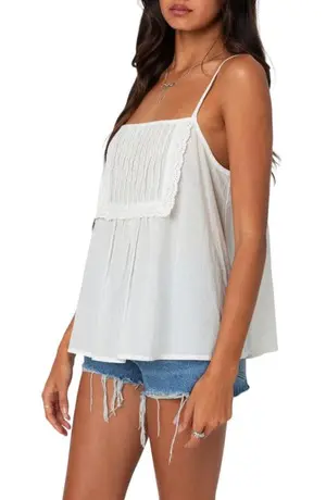 EDIKTED Eyelet Trim Pintuck Bib Camisole