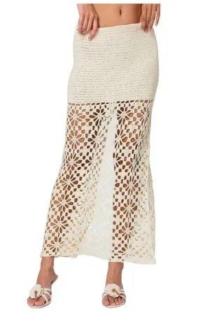 EDIKTED Ida Semisheer Crochet Maxi Skirt - Cream