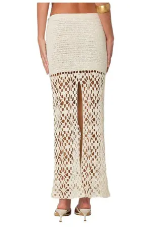 EDIKTED Ida Semisheer Crochet Maxi Skirt - Cream