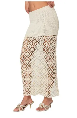 EDIKTED Ida Semisheer Crochet Maxi Skirt - Cream