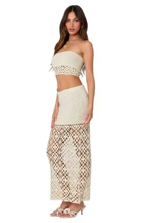 EDIKTED Ida Semisheer Crochet Maxi Skirt - Cream