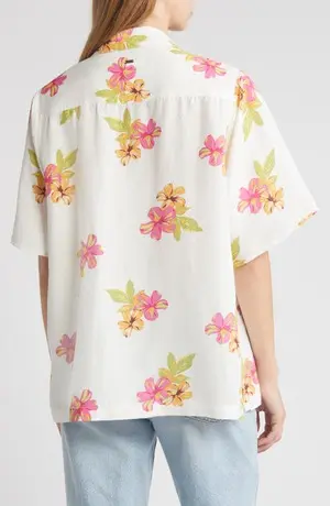 Rip Curl Cabana Floral Linen Blend Camp Shirt